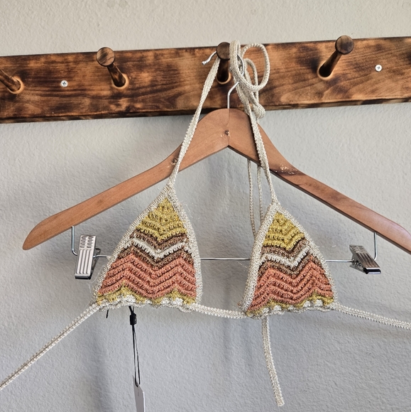 Retrofete | Swim | Retrofete Mettalic Crochet Triangle Bikini Top ...